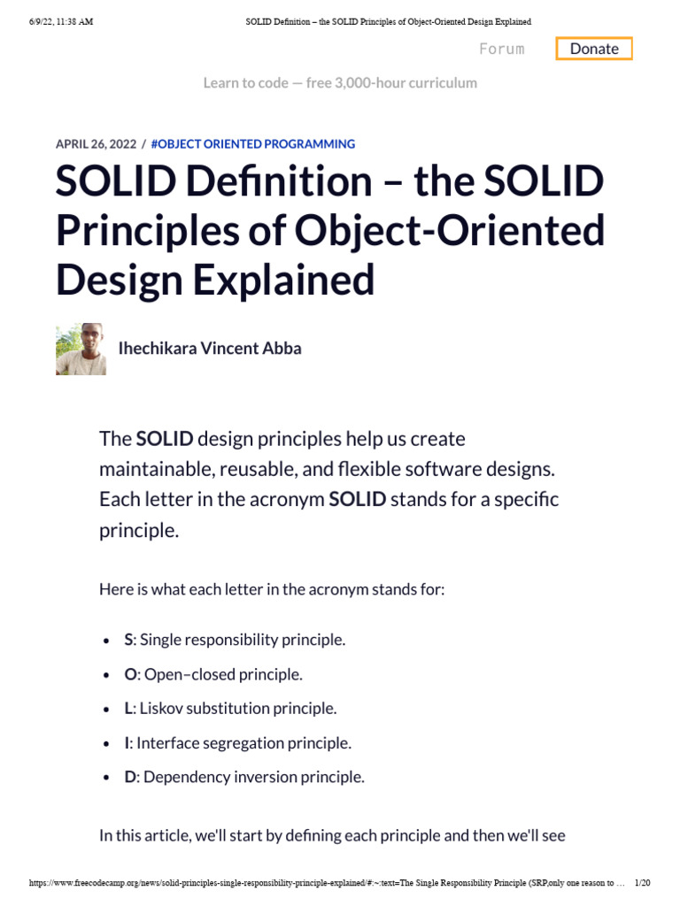 SOLID Definition - The SOLID Principles of Object-Oriented Design Explained | PDF | Class ...