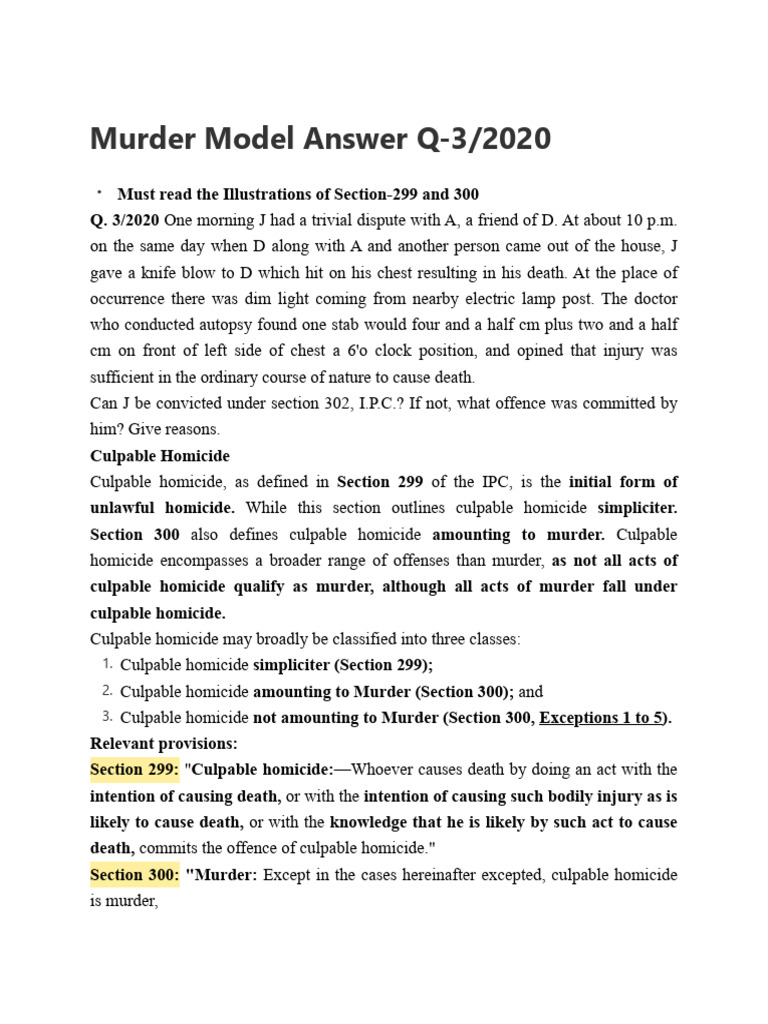 Murder Model Answer Q-32020 | Download Free PDF | Manslaughter | Murder