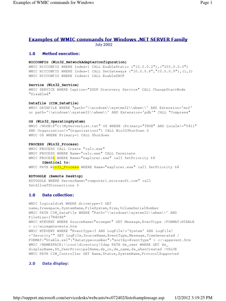 Examples of WMIC Commands For Windows | PDF | Data Management ...