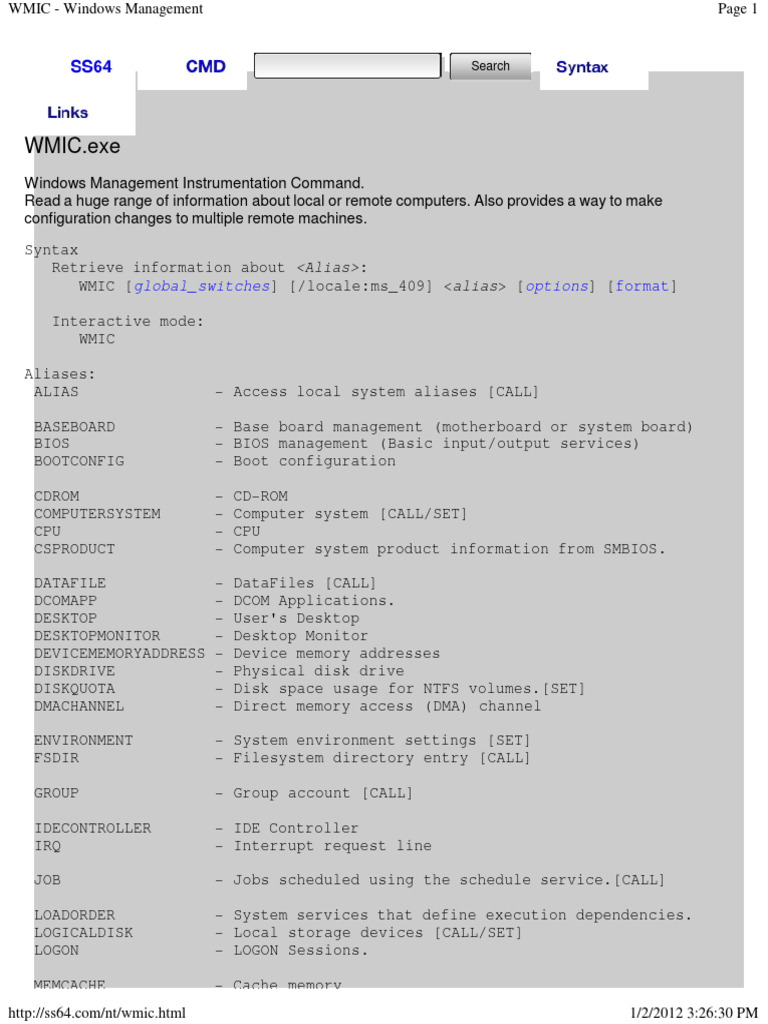 WMIC - Windows Management | PDF | Computer Data Storage | Windows Registry