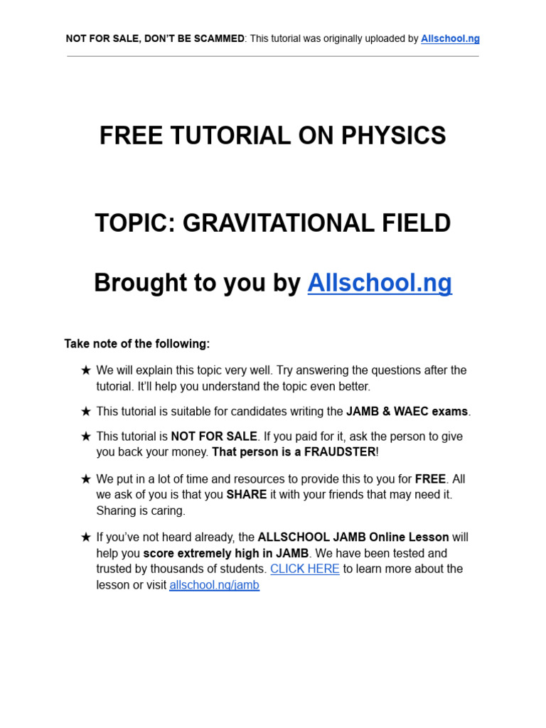 JAMB & WAEC Physics: Gravity Guide | PDF | Force | Gravity
