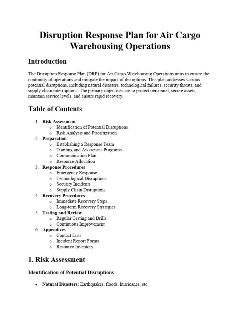Disruption Response Plan For Air Cargo Warehousing Operations | PDF ...