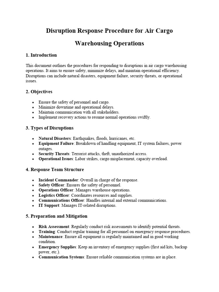 Disruption Response Procedure For Air Cargo Warehouses | PDF ...