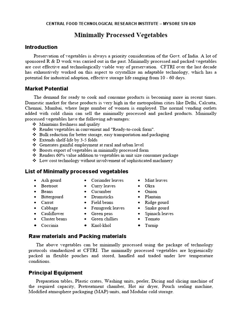 Minimally Processed Vegetables | PDF | Vegetables | Packaging And Labeling