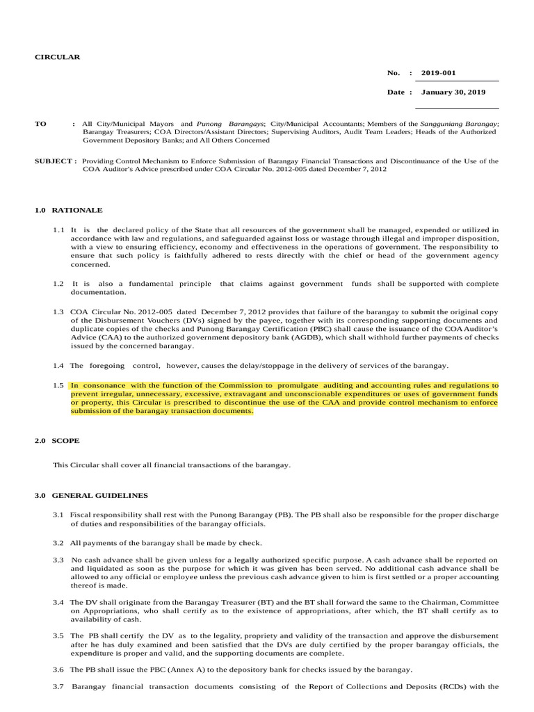 COA Circular 2019-001 | PDF | Audit | Credit Card COA Circular 2019-001 | PDF | Audit | Credit Card