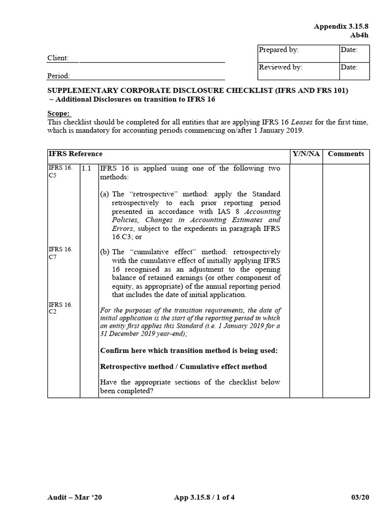IFRS 16 Transition Disclosure Checklist | PDF | International Financial ...