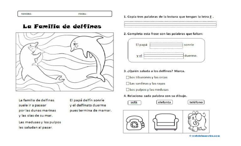 Guía de lectura y escritura La familia de delfines | PDF