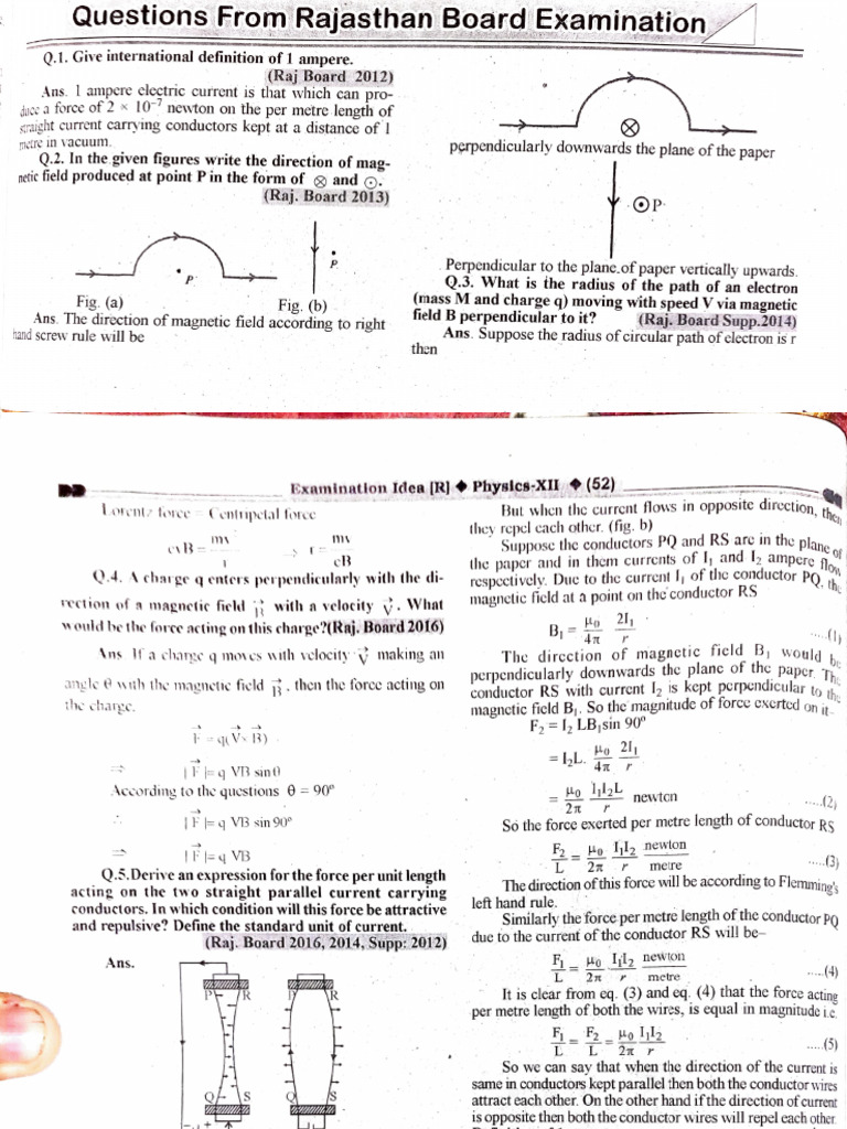 Phy 4 Previous Board | PDF | Magnetic Field | Electric Current