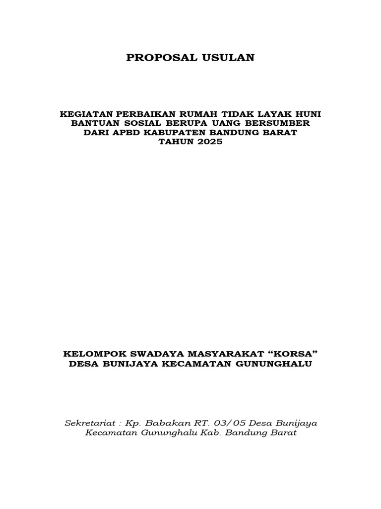 Proposal Usulan RTLH Bunijaya | PDF