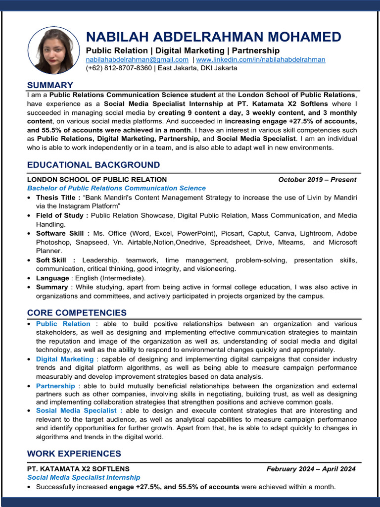 CV - Nabilah Abdelrahman Mohamed-1 | PDF | Social Media | Popular Culture & Media Studies