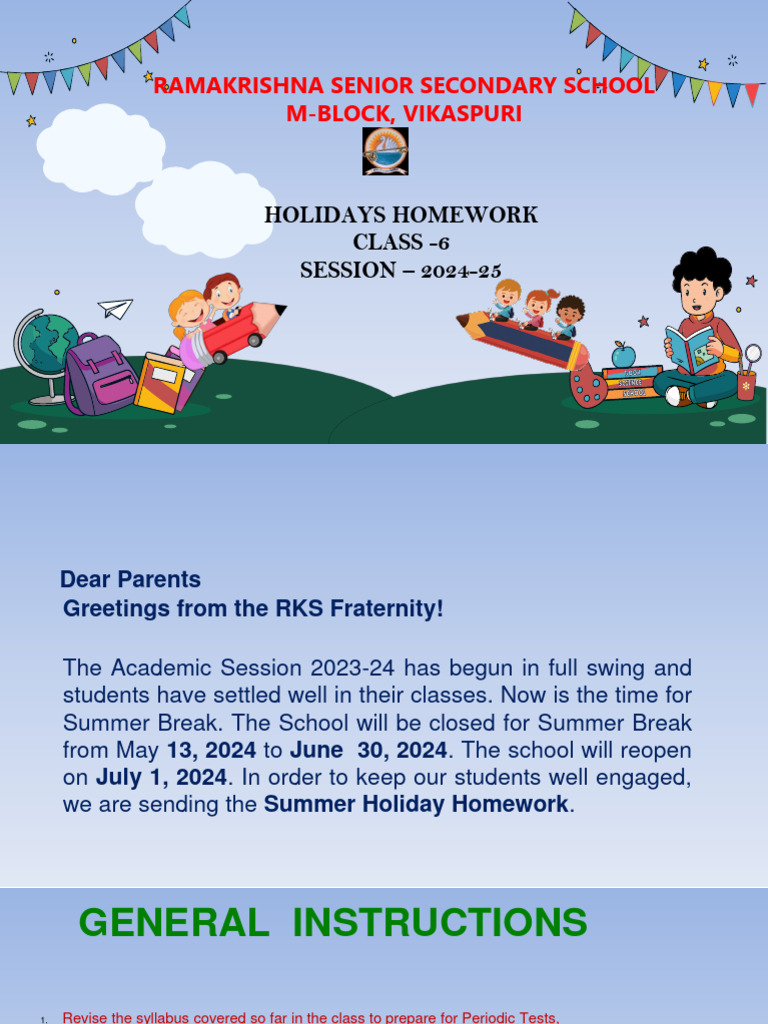 Class VI Summer Holidays Homework | PDF | Homework