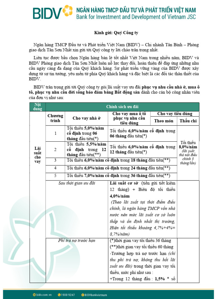 2024.03 Thu Chao SP Cho Vay CBCNV Cty Bidv | PDF