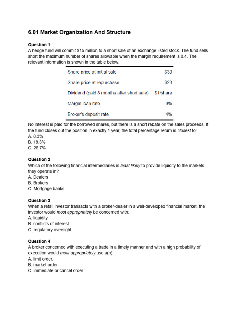 6.01 Market Organization and Structure | PDF | Stocks | Margin (Finance)