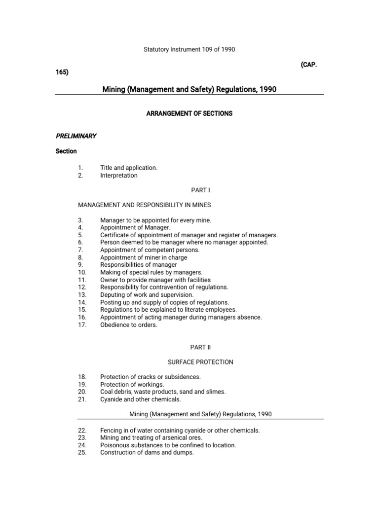 Mining Safety Regulations 1990 | PDF