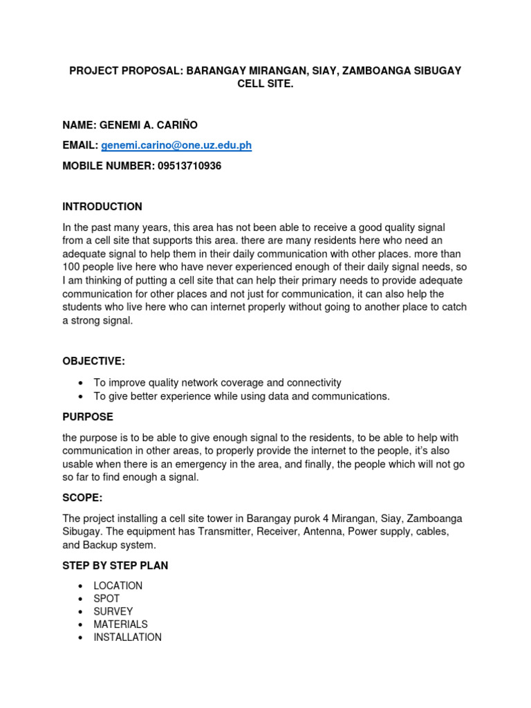Cell Site Proposal 011824 | PDF | Internet | Communication