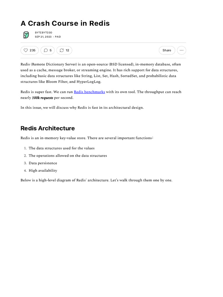 A Crash Course in Redis - ByteByteGo Newsletter | PDF | Thread (Computing) | Information Retrieval