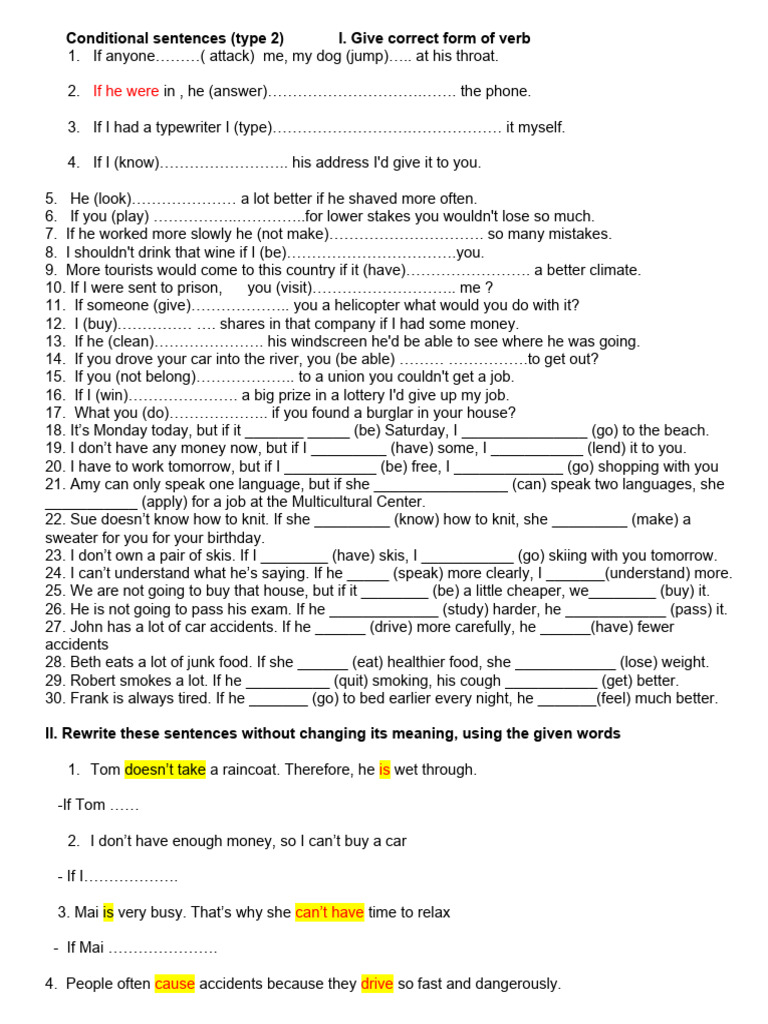 Conditional Sentence Type 2 | PDF