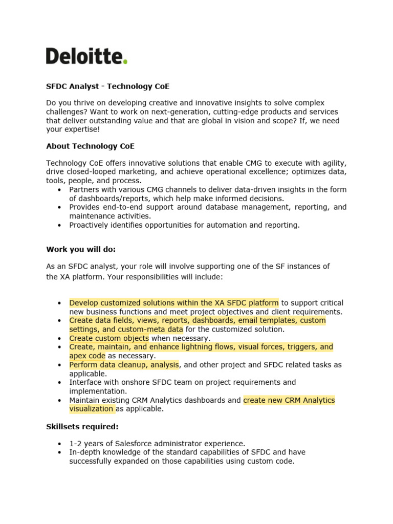 Technology CoE - SFDC Analyst | PDF | Customer Relationship Management ...