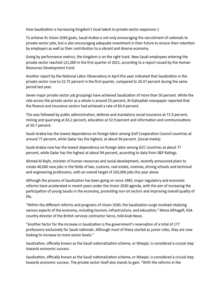 How Saudization Is Harnessing Kingdom | PDF | Employment | Gulf ...