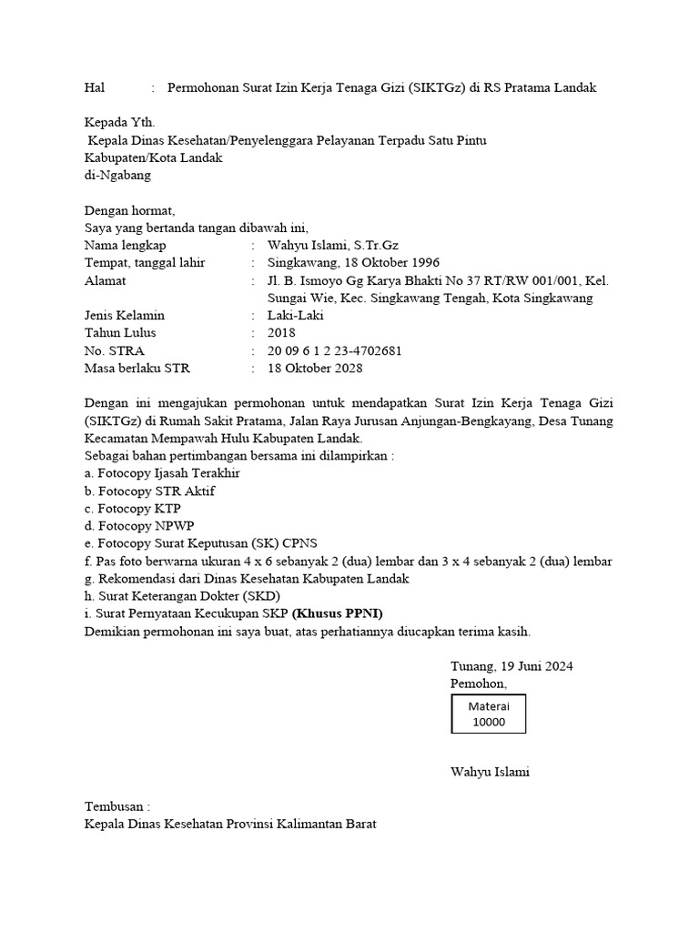 Contoh Surat Permohonan Ke PTSP | PDF