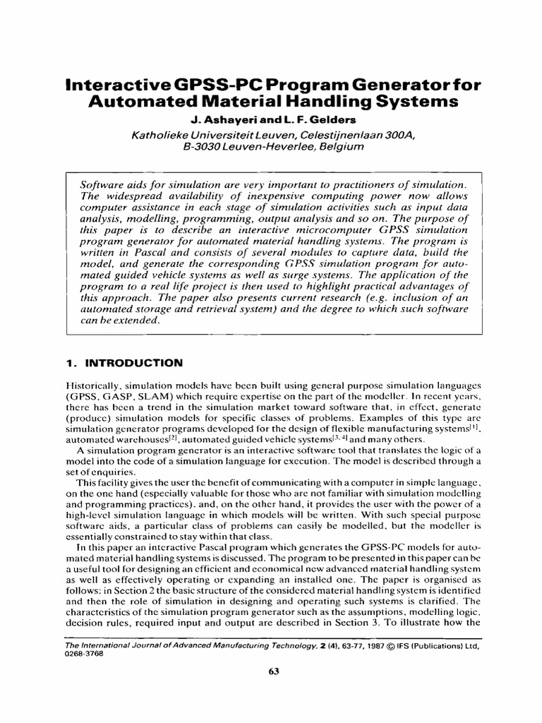 1987 - Ashayeri, J., Gelders, L.F. Interactive GPSS-PC Program | PDF | Computer Program ...