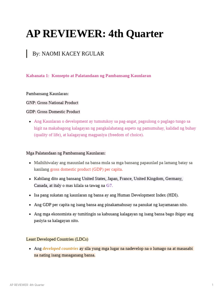 AP REVIEWER 4th Quarter-1 | PDF