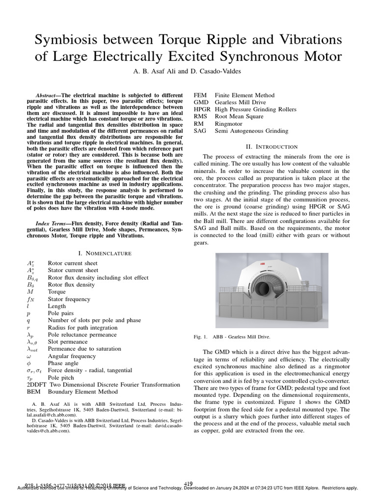 Symbiosis Between Torque Ripple And Vibrations Of Large Electrically Excited Synchronous Motor