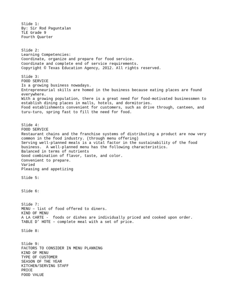 4.1 Food Service | PDF | Meal | Buffet