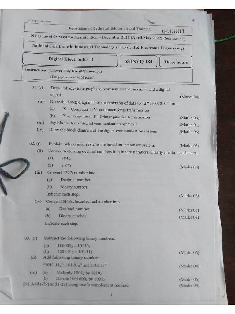 Digital Electronic Past Papers | PDF