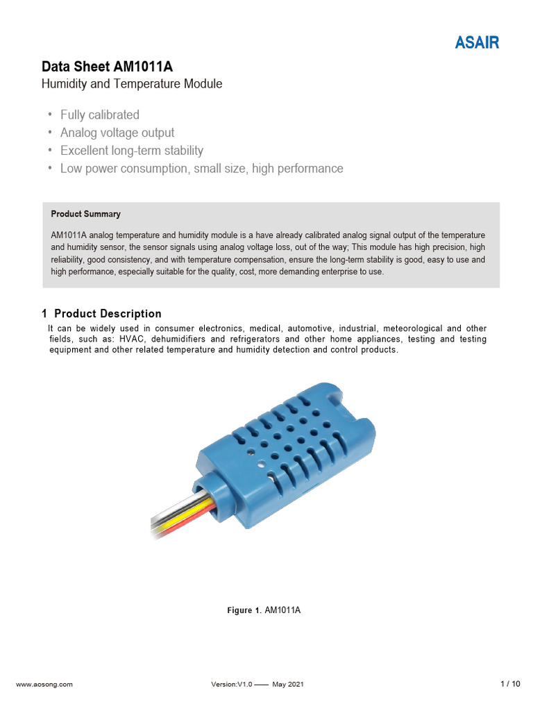 Data Sheet AM1011A A0 | PDF | Humidity | Power Supply