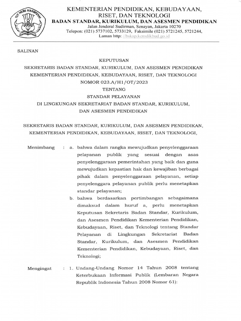 SK Standar Pelayanan | PDF