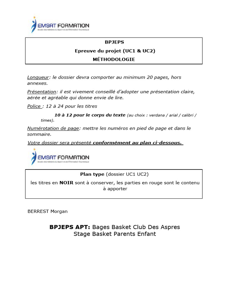 Plan Dossier Bpjeps Uc1 & Uc2 | PDF | Bilan comptable | la communication