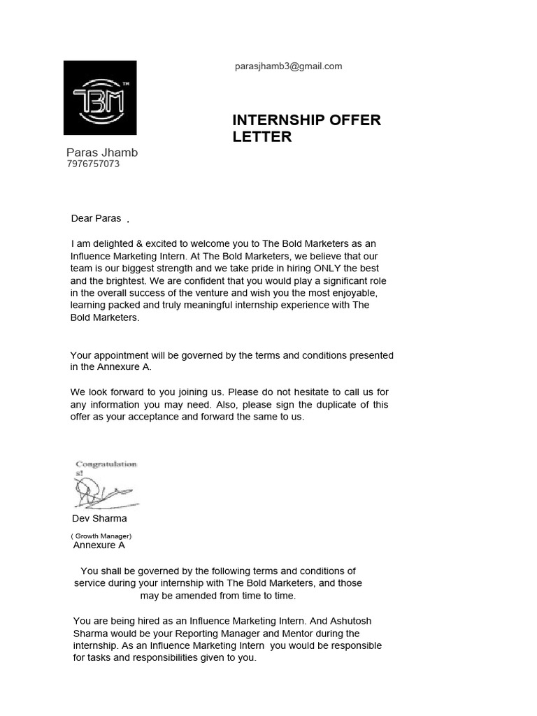 Paras OFFER LETTER | PDF | Privacy