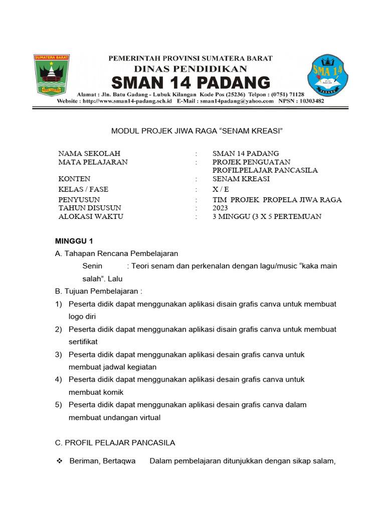 Modul Projek Propela Senam Kreasi | PDF | Seni