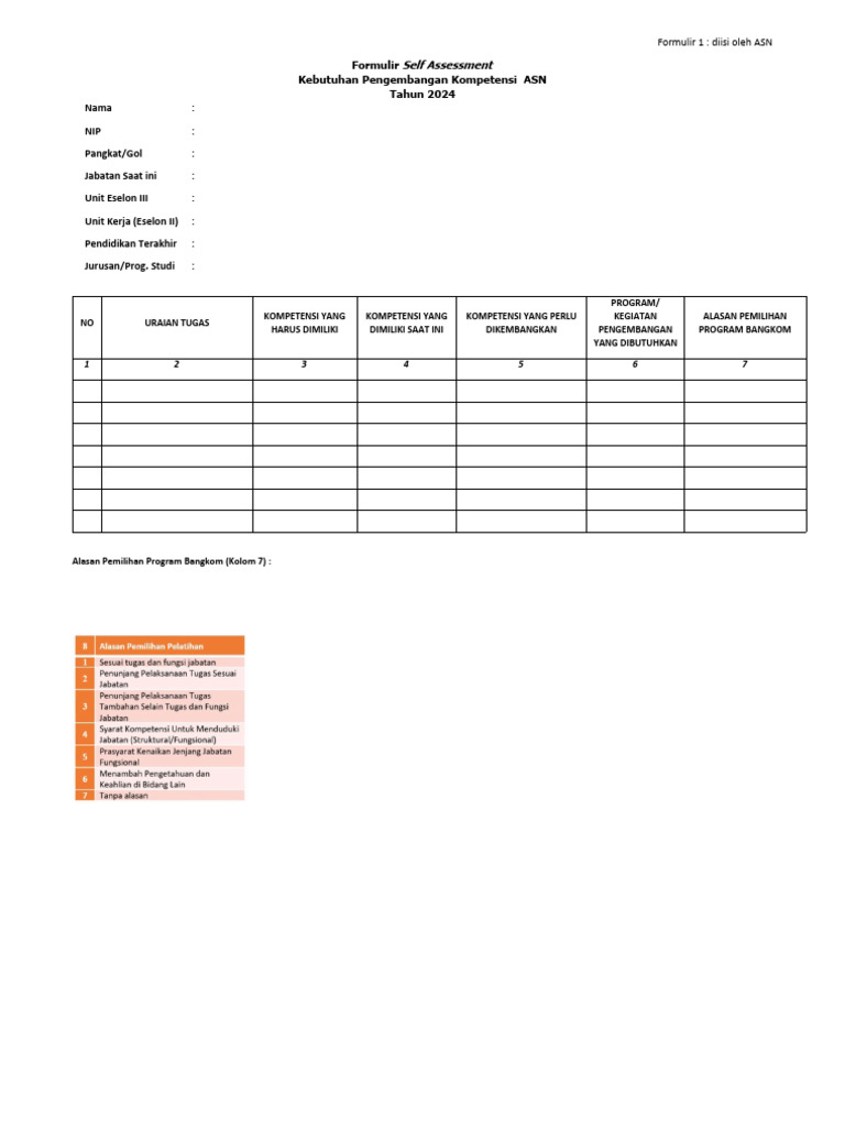 Formulir Self Assessment | PDF