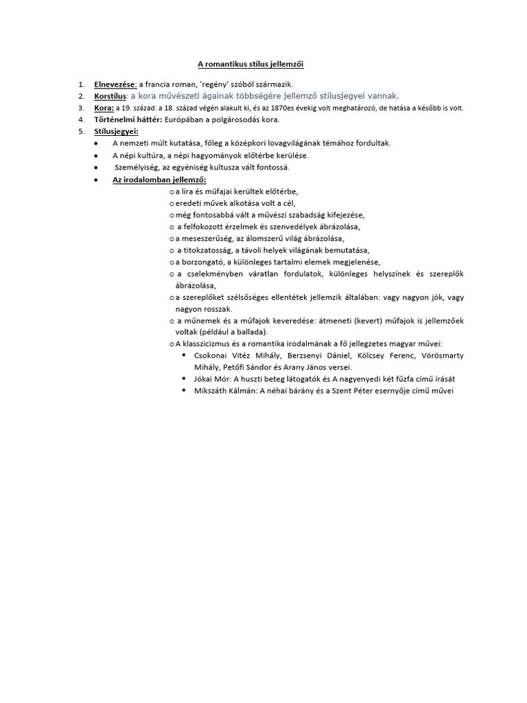 7.o - Irodalom - A Romantikus Stílus Jellemzői | PDF