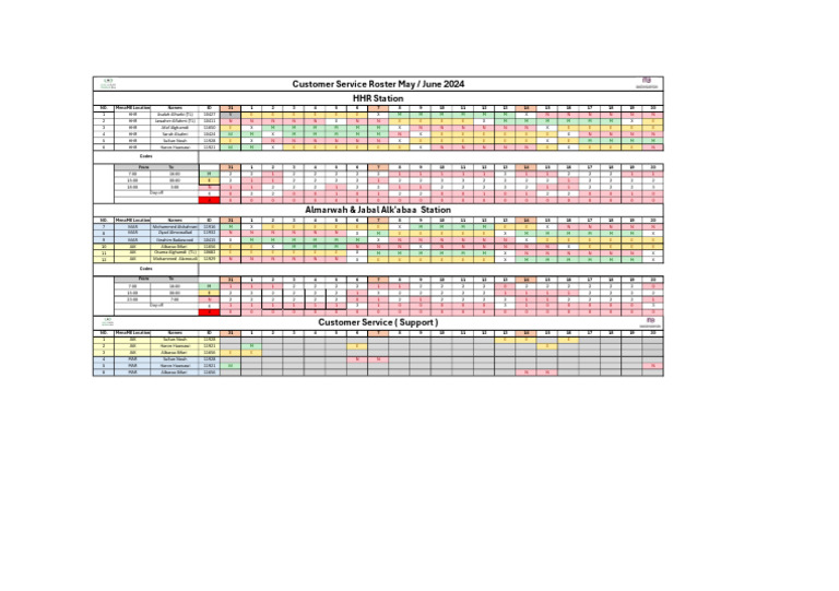 Customer Service Roster May&June 2024 V.2. | PDF