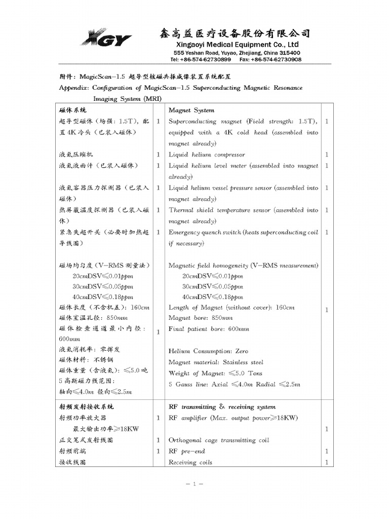 MagicScan 1.5T Configurations | PDF