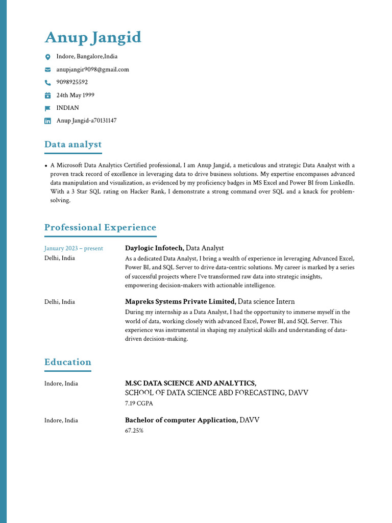Anup Jangid FlowCV Resume 20240610 | PDF | Data Science | Data Analysis