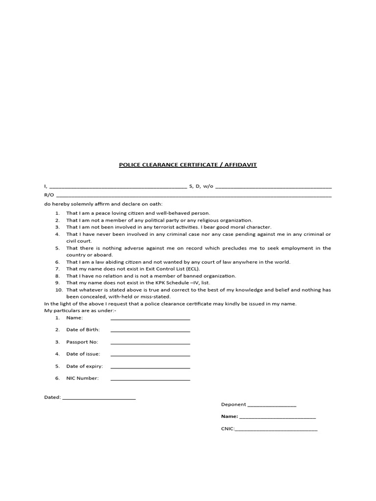 Police Clearance Certificate Blank | PDF | Business
