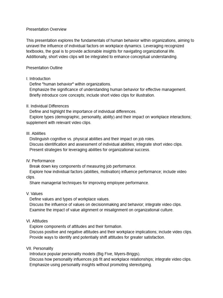 Presentation Overview and Outlines | PDF | Attitude (Psychology ...