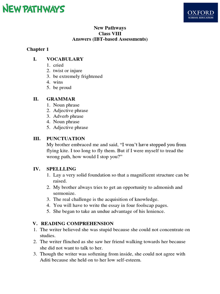 New Pathways Class 8 IBT Answers | PDF | Adjective | Crimes