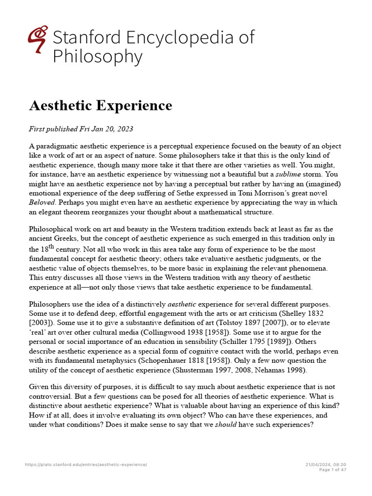 Aesthetic Experience (Stanford Encyclopedia of Philosophy) | PDF ...