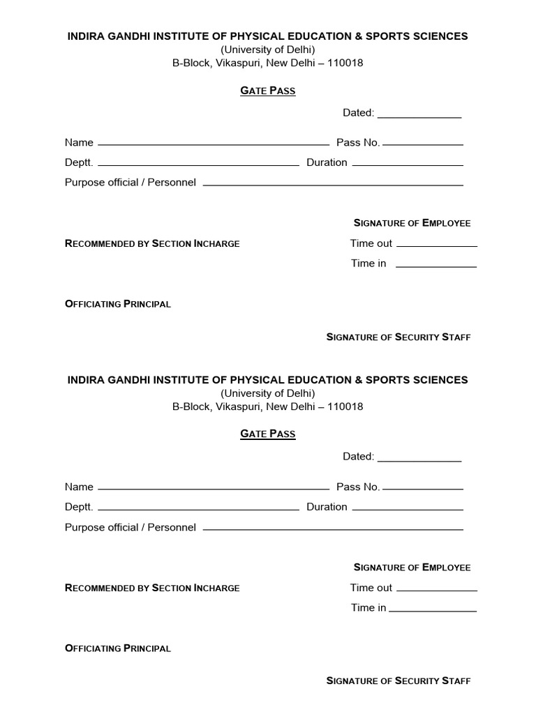 Gate Pass Form for IGIPESS | PDF