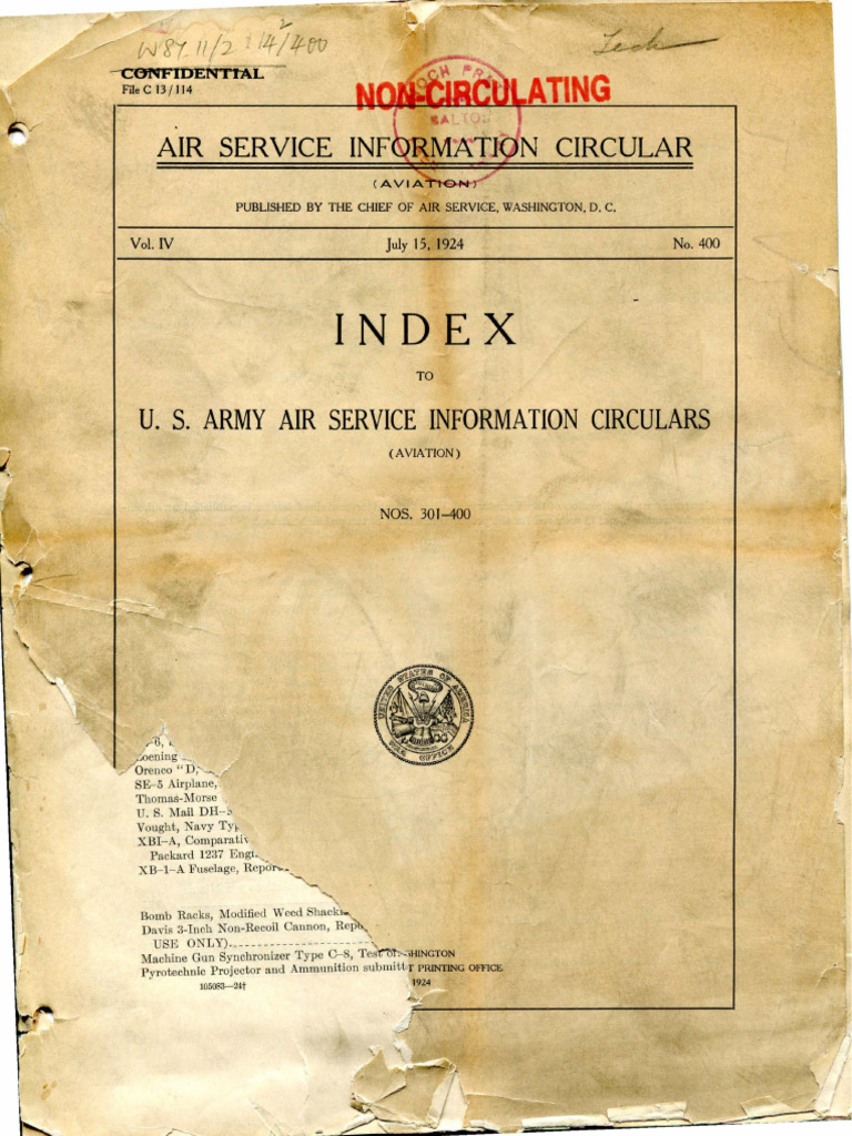 Index To U. S. Army Air Service Information Circulars (Aviation) Nos ...
