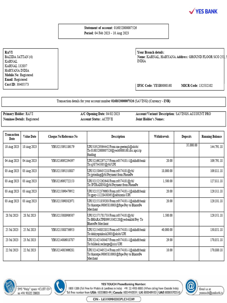 Account Statement 01 Jul 2023-04 Aug 2023 | PDF | Cheque | Deposit Account
