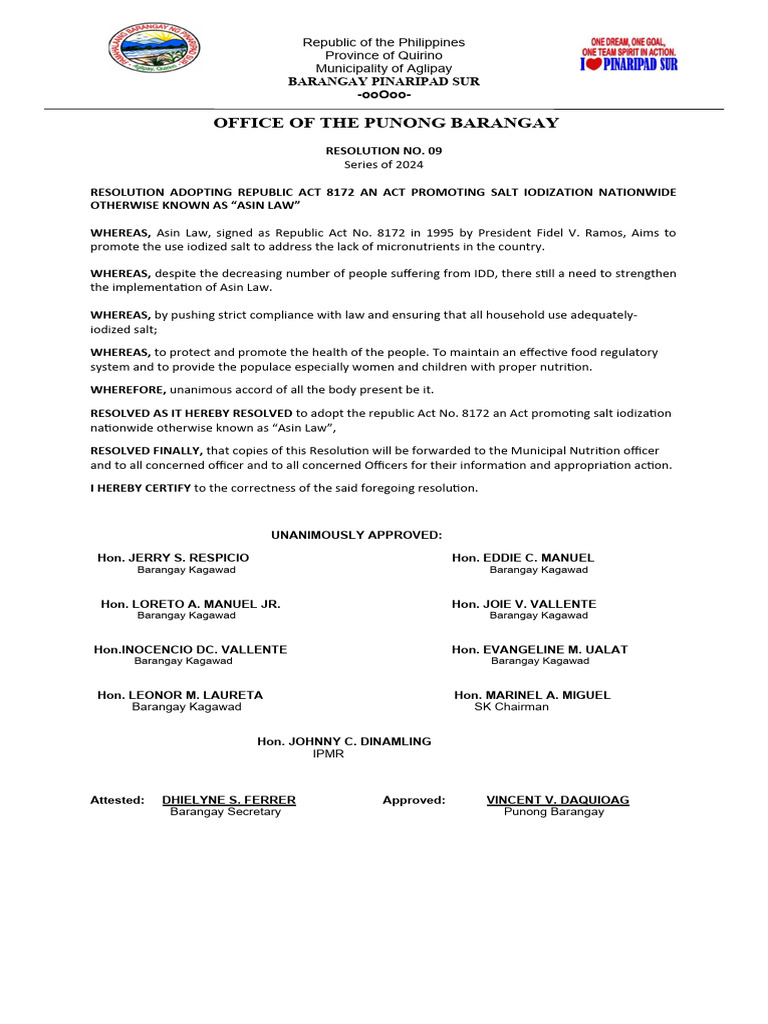 Resolution 09 Asin Law | PDF | Nutrition | Diet & Nutrition