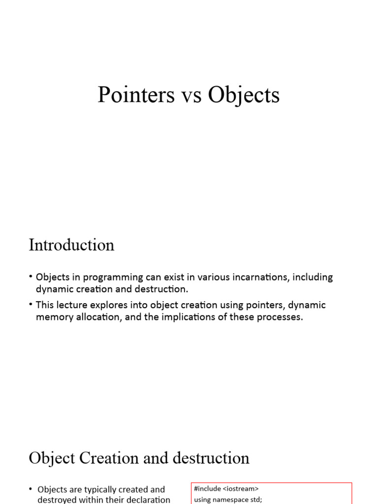 Lecture 5 Objects Vs Pointer | PDF | Pointer (Computer Programming) | Constructor (Object ...