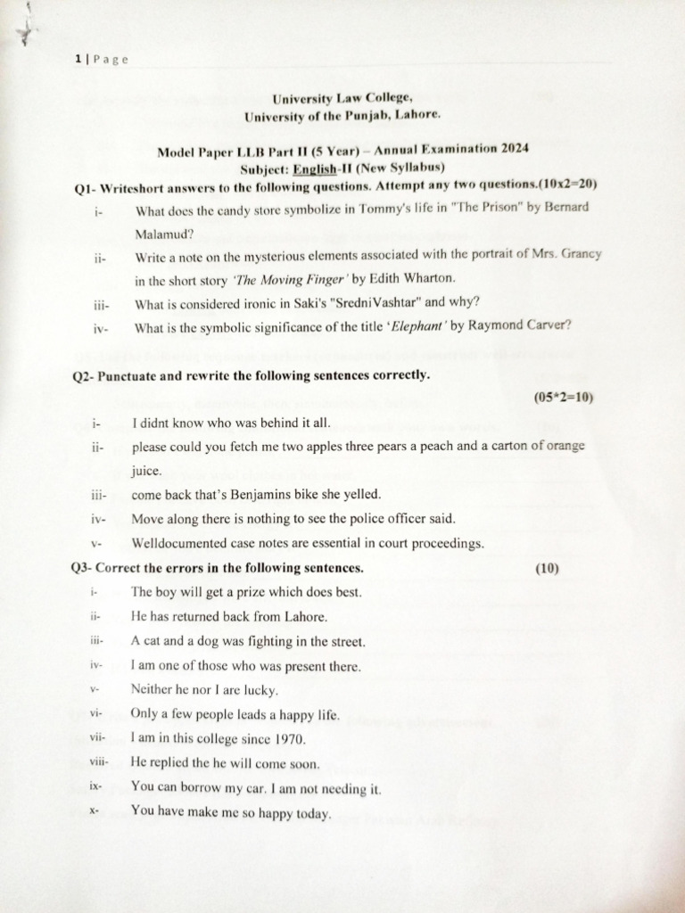 Updated Model Paper English-II | PDF