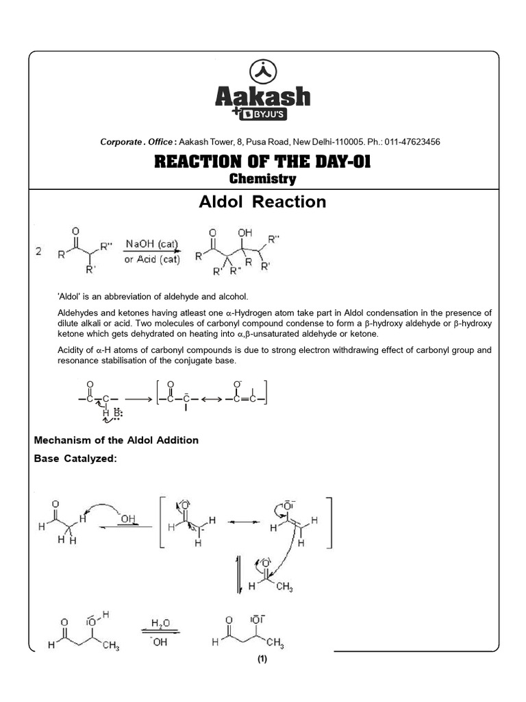 01 - Aldol Reaction - Final | PDF | Aldehyde | Ketone
